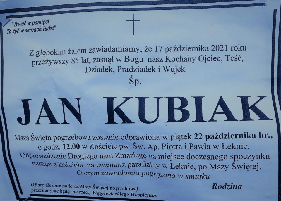 OSTATNIE POŻEGNANIE: Odeszli od nas Krystyna Szymkowiak, Jan Kubiak • Okno na Wągrowiec