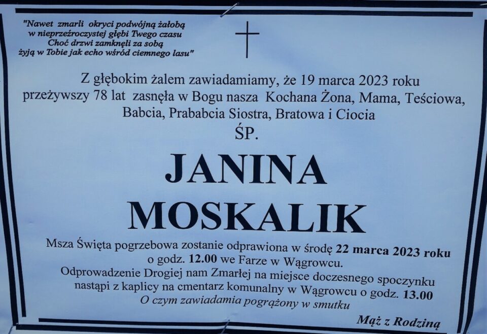 OSTATNIE POŻEGNANIE: Odeszły od nas Janina Moskalik, Teresa Tischer ...