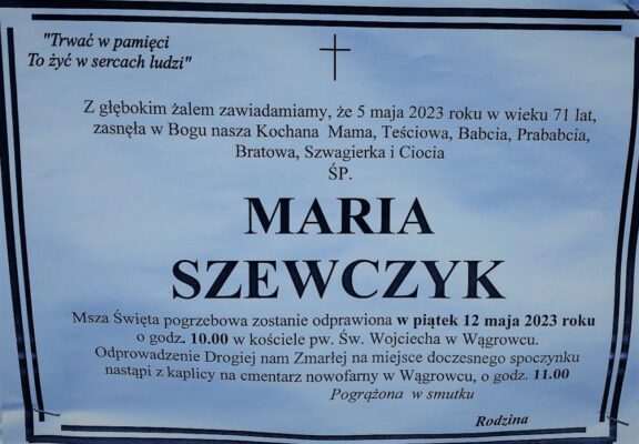OSTATNIE POŻEGNANIE: Odeszła od nas Maria Szewczyk • Okno na Wągrowiec