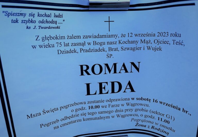 OSTATNIE POŻEGNANIE: Odszedł od nas Roman Leda • Okno na Wągrowiec