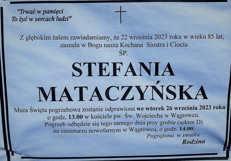 OSTATNIE POŻEGNANIE: Odeszły od nas Stefania Mataczyńska, Helena Werner ...